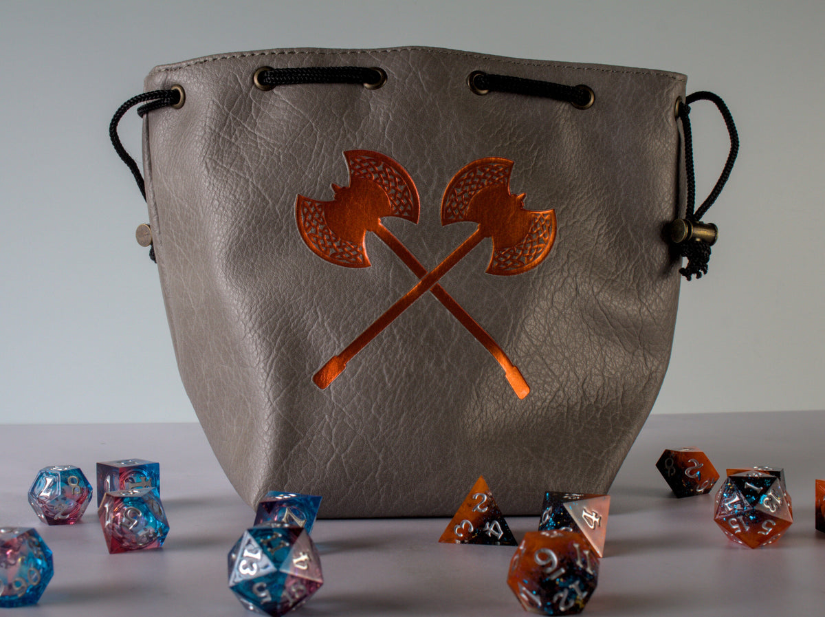 Grey Leather-Lite Giant Axe Self-Standing Large Dice Bag - Easy Roller ...