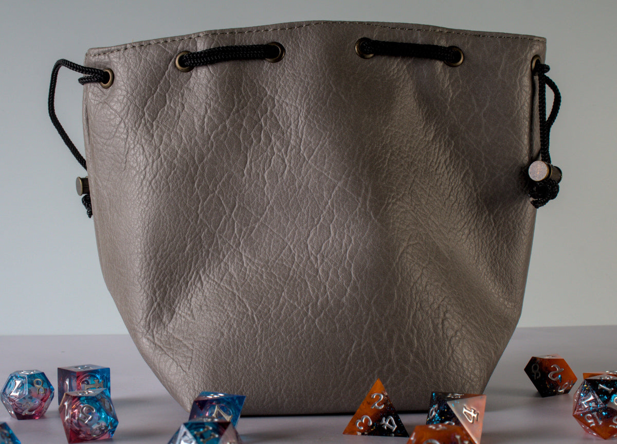 Grey Leather-Lite Giant Axe Self-Standing Large Dice Bag - Easy Roller ...