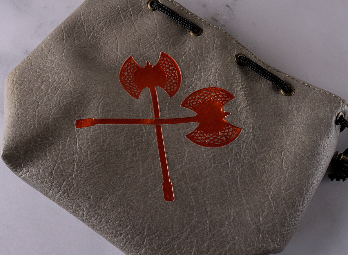 Grey Leather-Lite Giant Axe Self-Standing Large Dice Bag - Easy Roller ...
