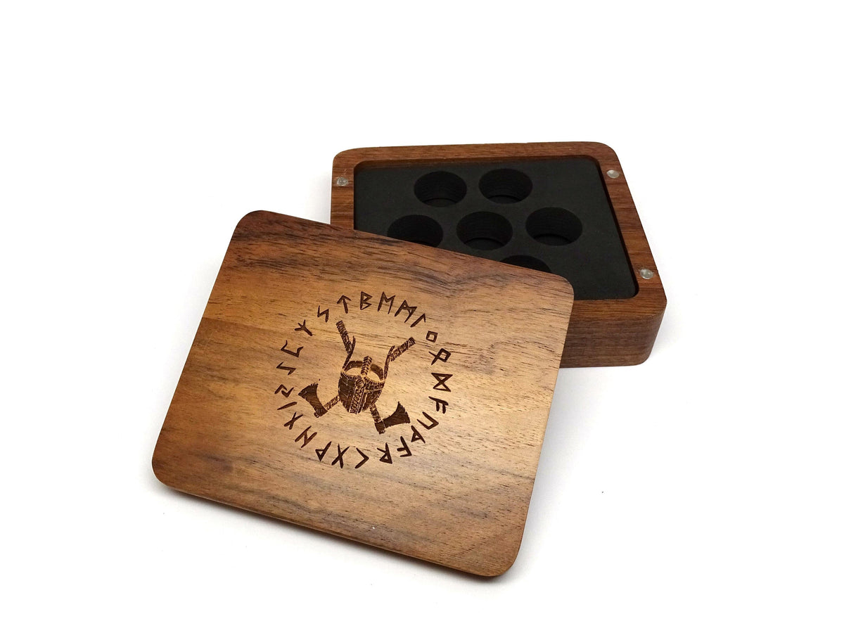 Runic Battle Helmet Wooden Dice Case - Easy Roller Dice Company