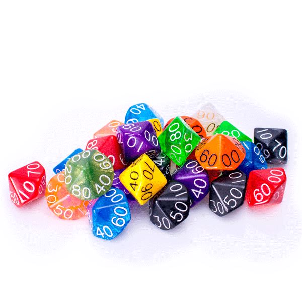 25 Count Assorted Pack of 10 Sided Percentile Dice - Multi Colored Ass ...