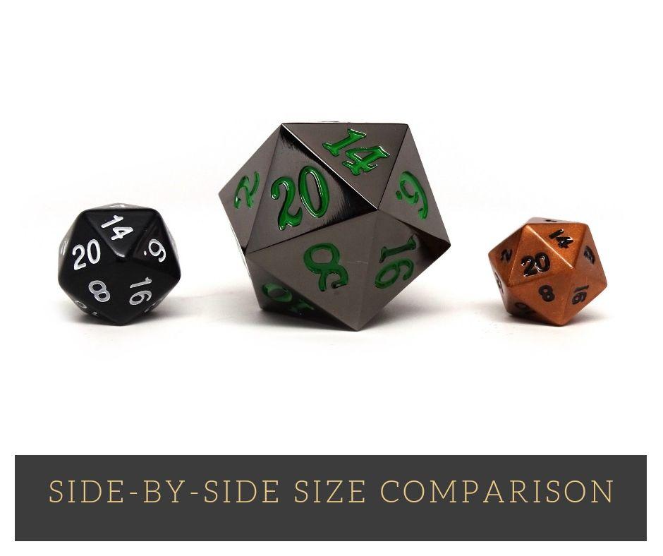 35mm Over Sized Gunmetal Green D20 Dice - Easy Roller Dice Company