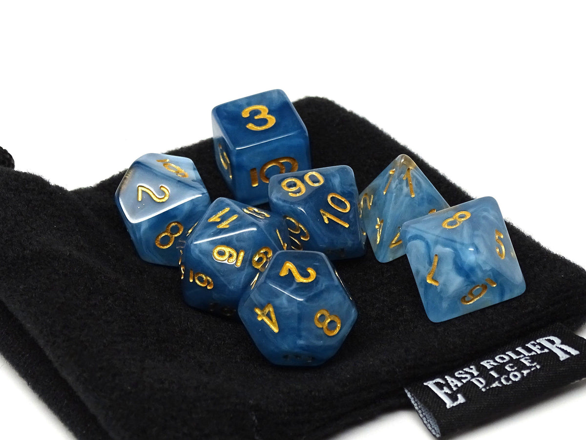 Blue Ivory Dice Collection - 7 Piece Set - Easy Roller Dice Company