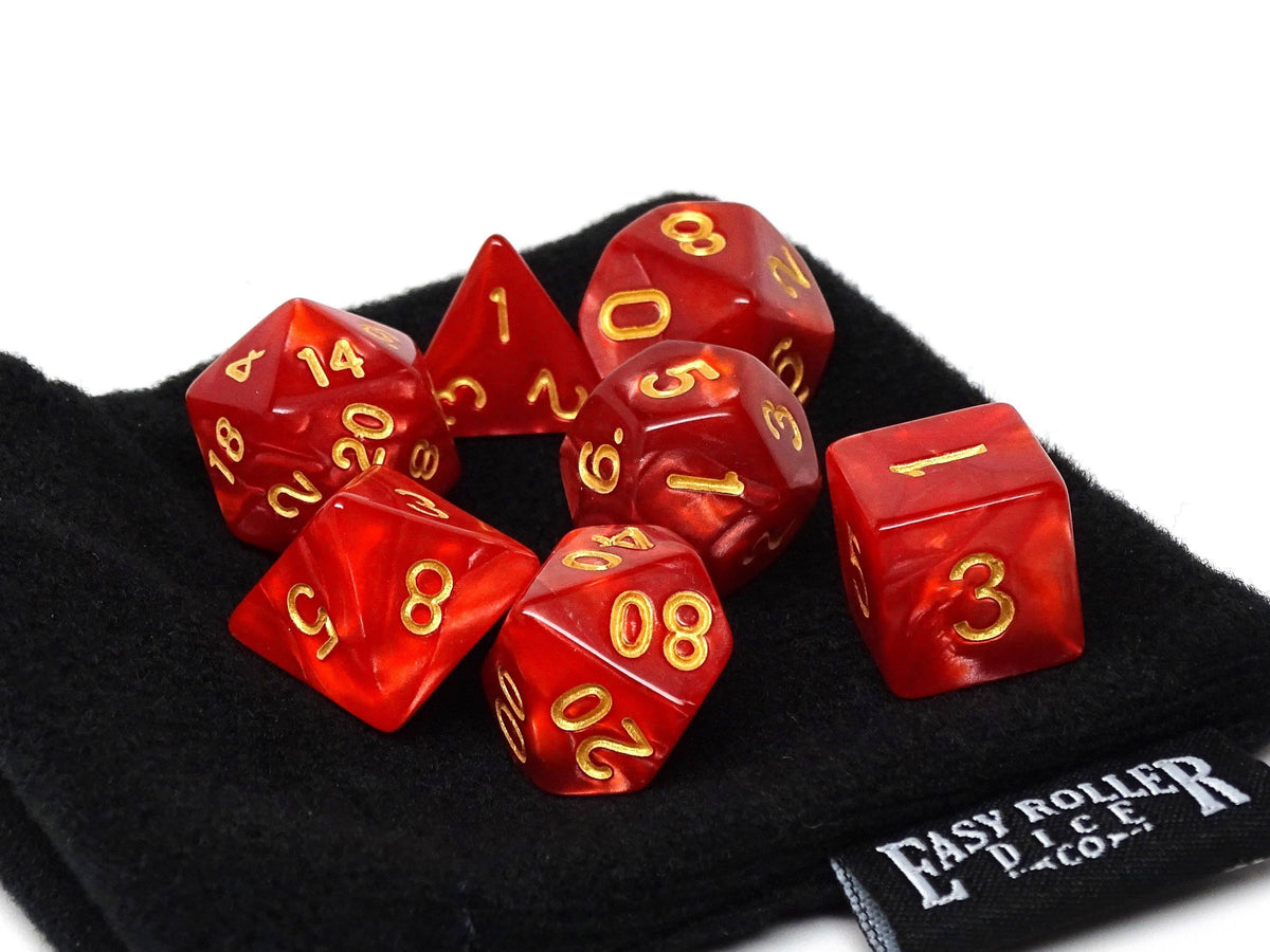 Crimson Marble Dice Collection - 7 Piece Set - Easy Roller Dice Company
