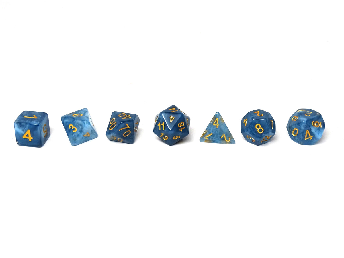 Blue Ivory Dice Collection - 7 Piece Set - Easy Roller Dice Company