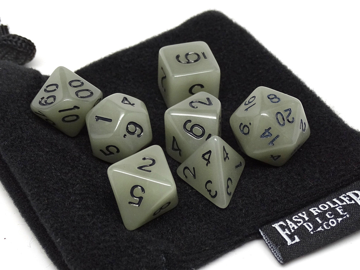 Grey Glow in the Dark - 7 Piece Dice Collection - Easy Roller Dice Company