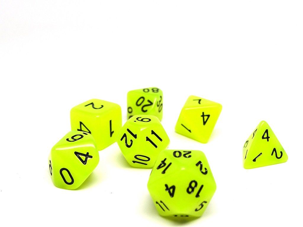 Yellow Glow in the Dark - 7 Piece Dice Collection - Easy Roller Dice ...