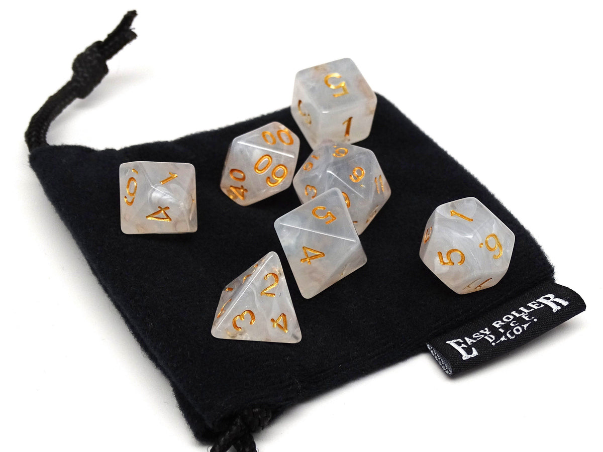 Translucent Ivory Dice - 7 Piece Set With Bag - Easy Roller Dice Company