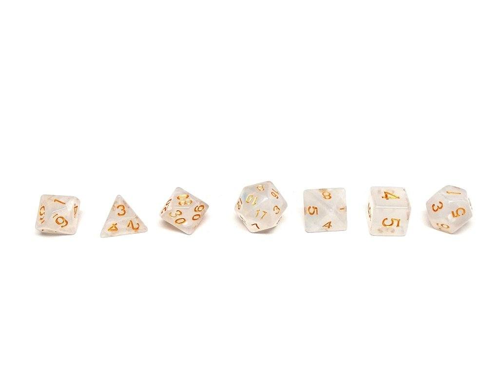 Translucent Ivory Dice - 7 Piece Set With Bag - Easy Roller Dice Company