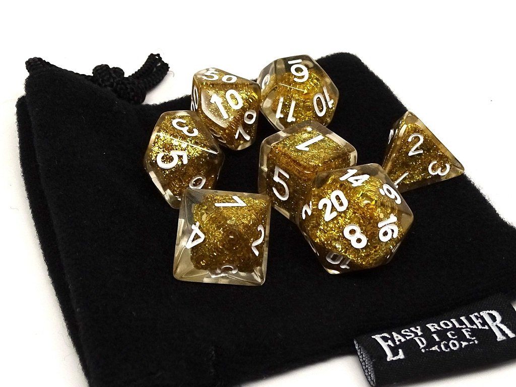 Gold Bling Dice Collection - 7 Piece Set - Easy Roller Dice Company