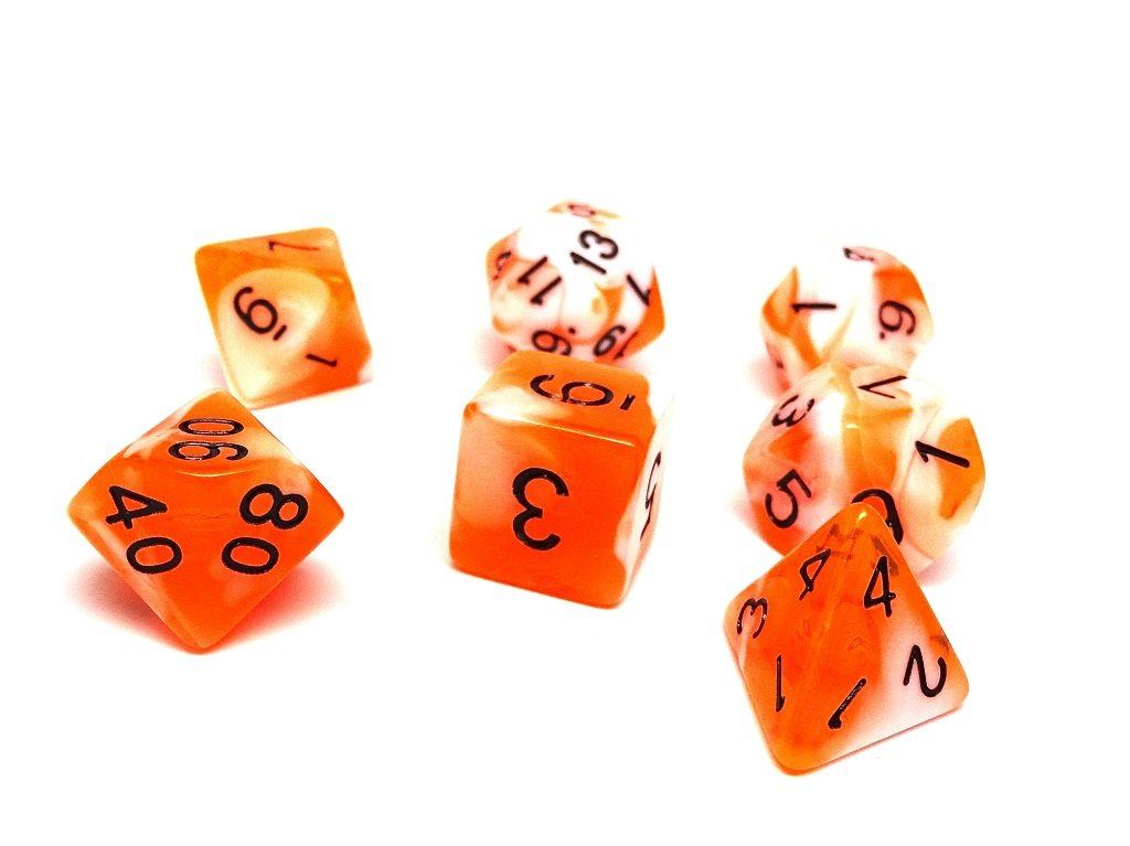 Tangerine Swirl Dice Collection - 7 Piece Set - Easy Roller Dice Company