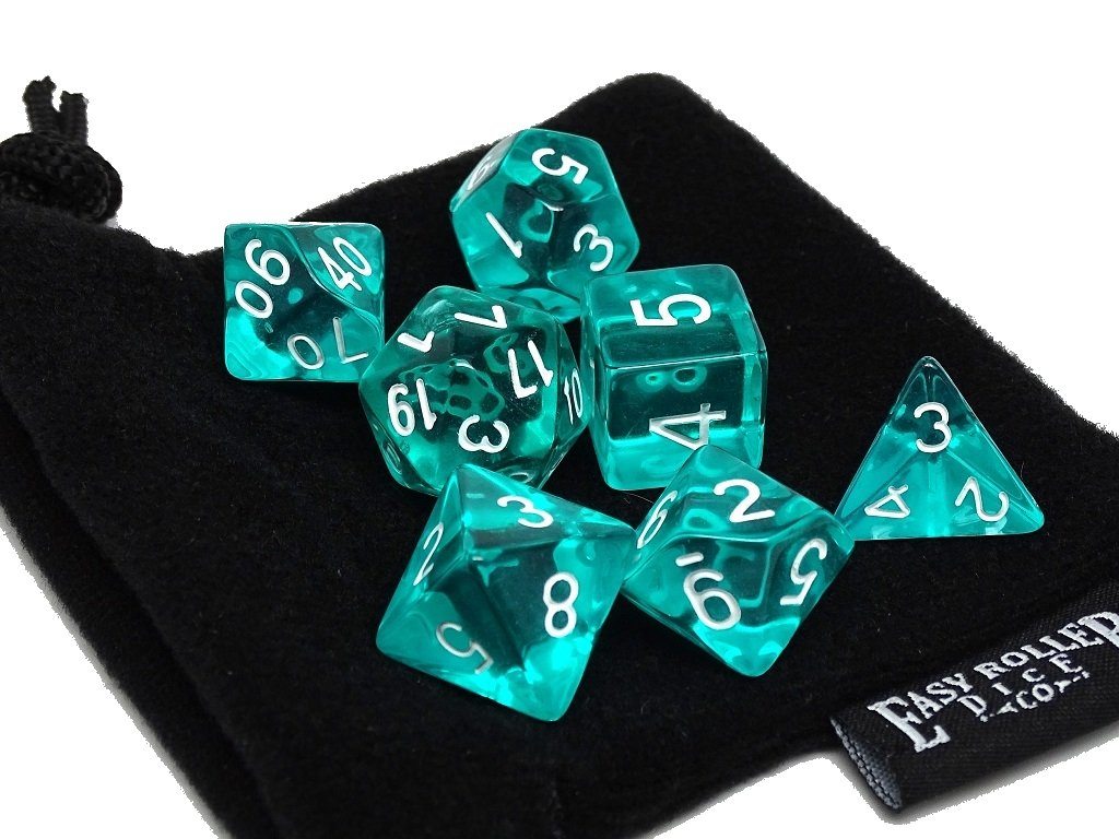 Teal Translucent Dice - 7 Piece Set - Easy Roller Dice Company