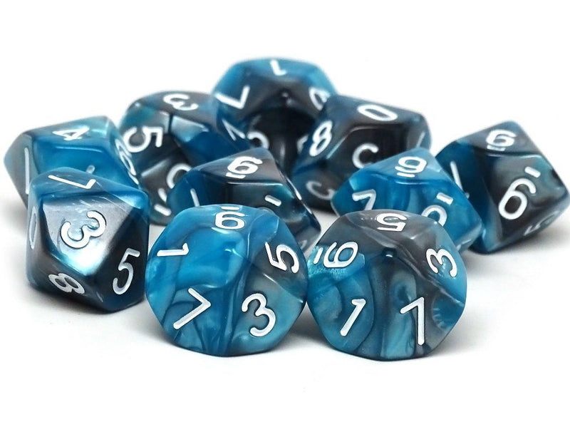 D10 Pack - Ten Count Pack of Teal and Grey Granite 10 Sided Dice - Easy ...