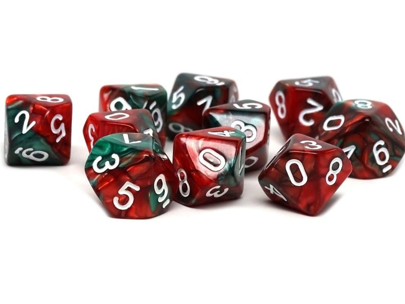 D10 Pack - Ten Count Pack of Green and Red Swirl 10 Sided Dice - Easy ...