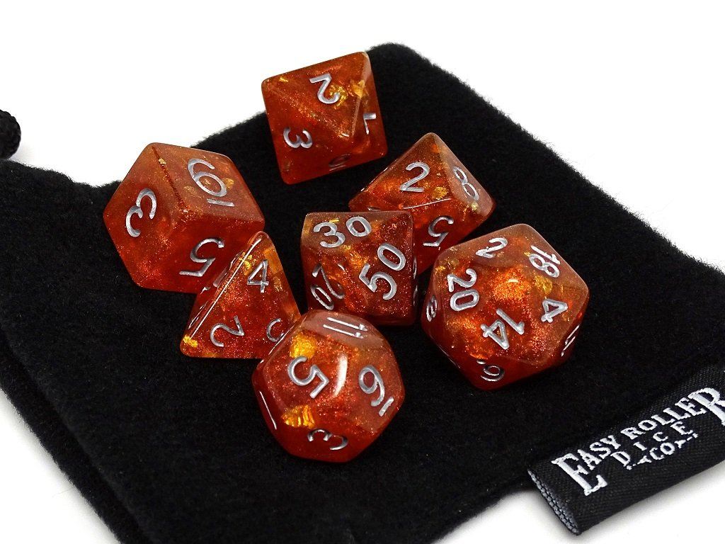 Orange Ocean Reef Dice Collection - 7 Piece Set - Easy Roller Dice Company
