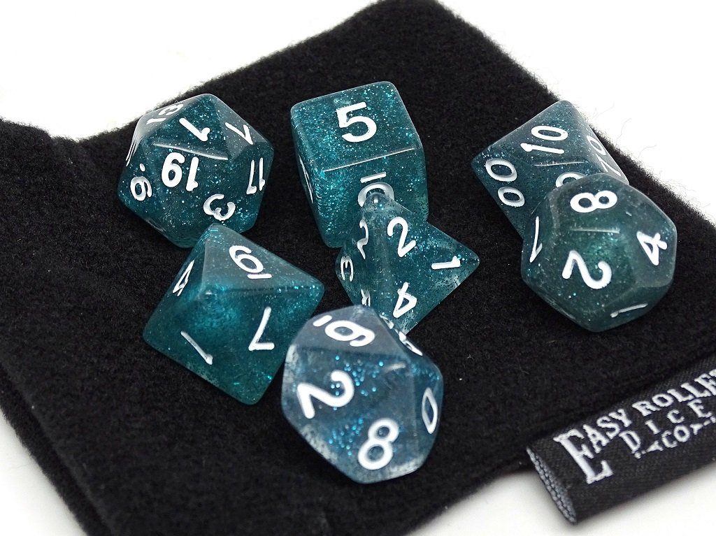 Teal Stardust Dice Collection - 7 Piece Set - Easy Roller Dice Company