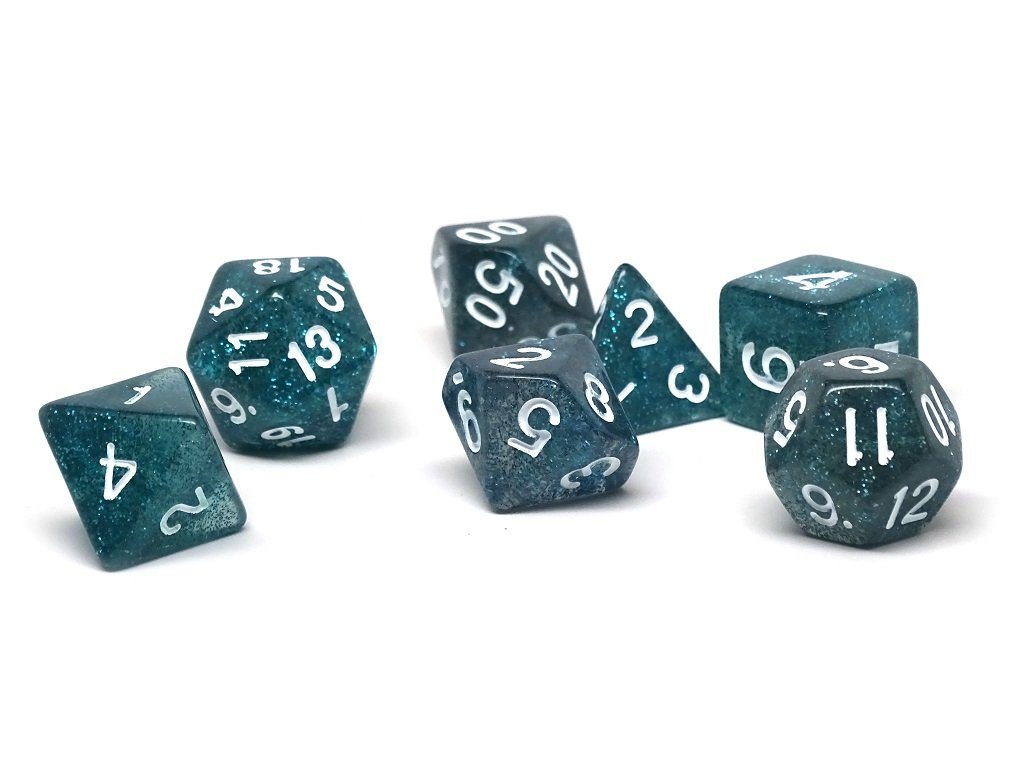 Teal Stardust Dice Collection - 7 Piece Set - Easy Roller Dice Company