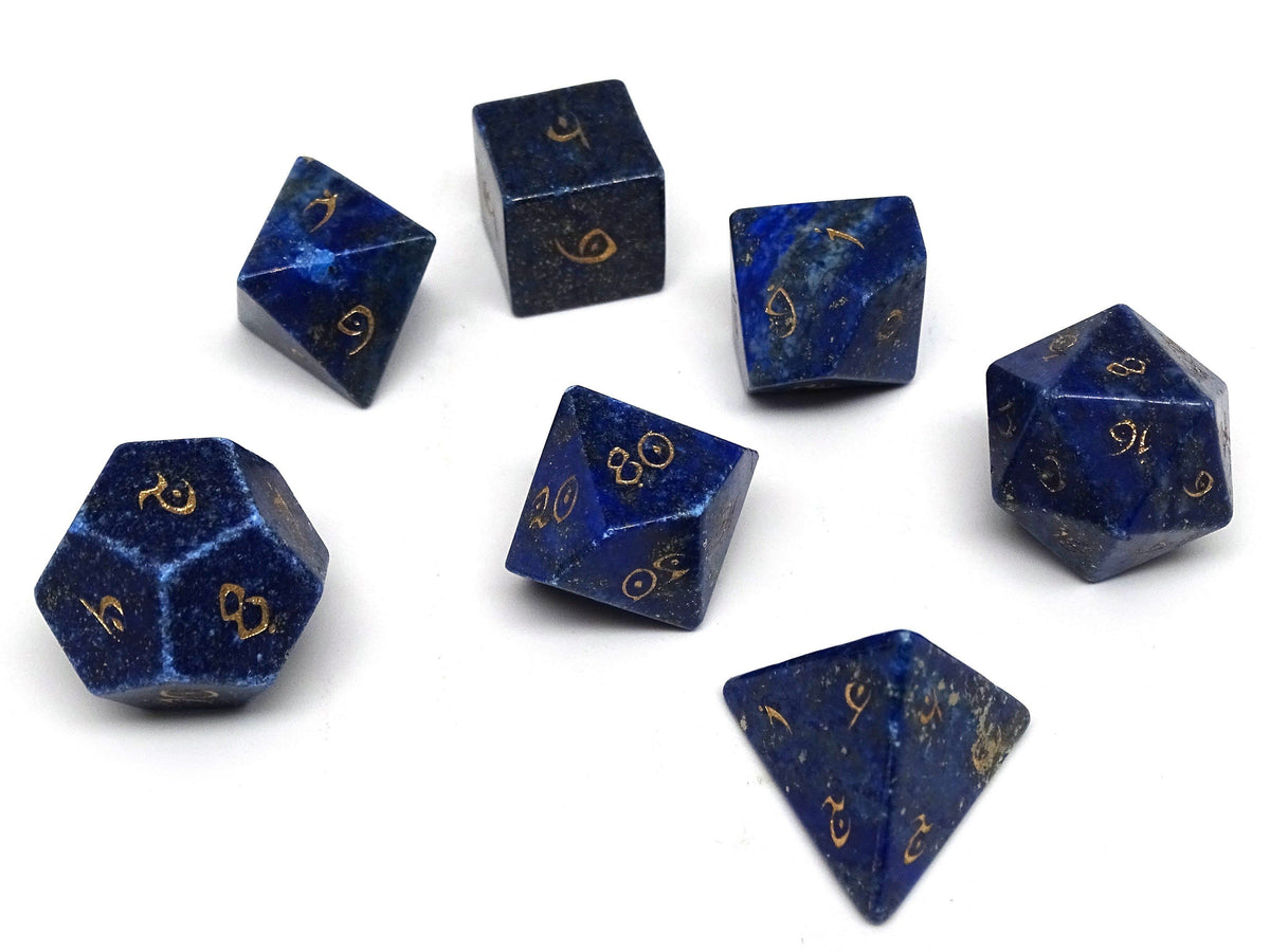 Lapis Lazuli Polyhedral Dice Set Gold Elvenkind Font - Easy Roller Dice ...