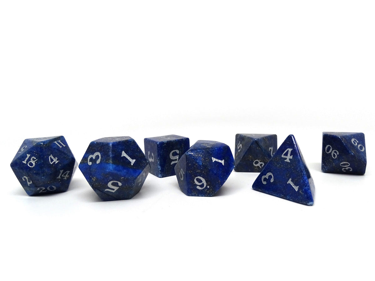 Lapis Lazuli Dice Set With Silver Font - Easy Roller Dice Company