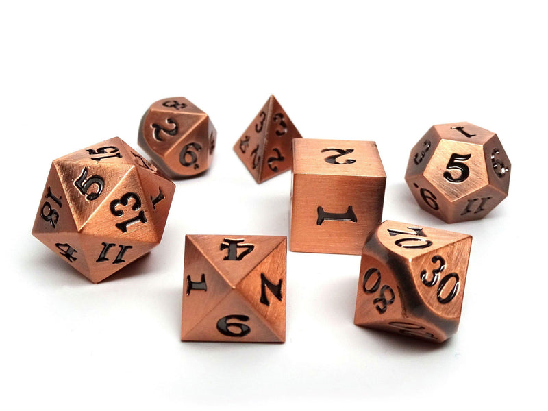 Legendary Copper 7 Piece Metal Dice Set - Black Signature Font - Easy ...