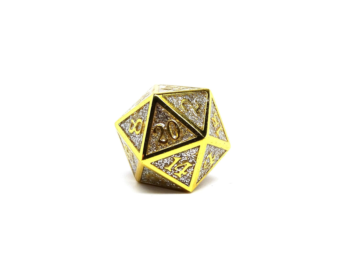 Heroic Dice of Metallic Luster - Single D20 Dice - Silver with Gold Fo ...