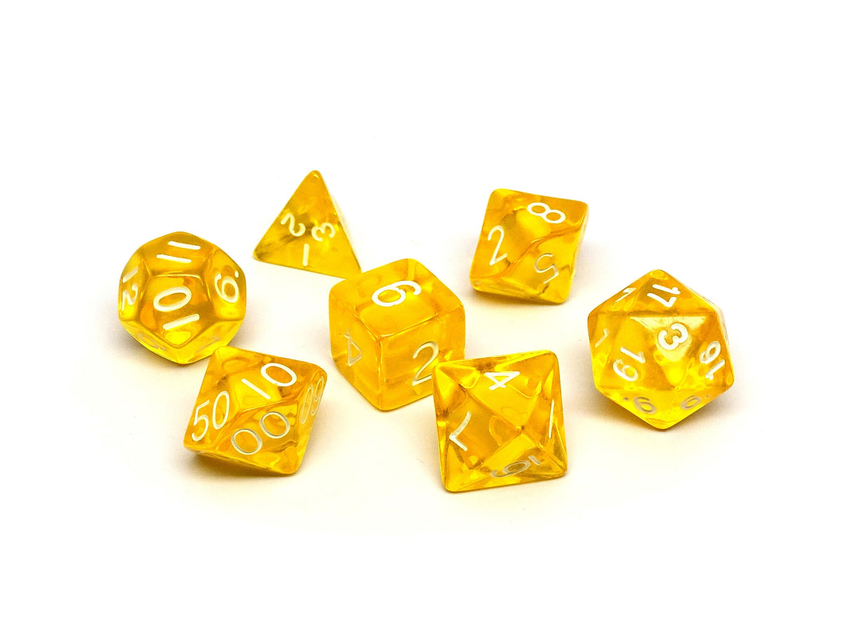 Yellow Translucent Dice - 7 Piece Set - Easy Roller Dice Company