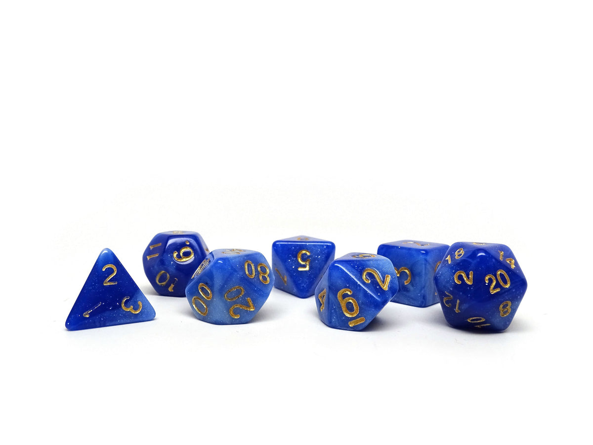Royal Blue Stardust Dice Collection - 7 Piece Set - Easy Roller Dice ...
