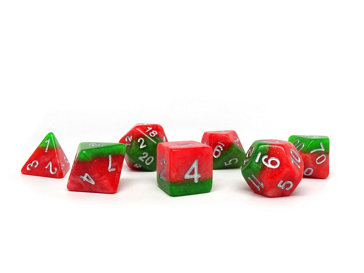 Red and Green Two Tone - 7 Piece Dice Collection - Easy Roller Dice Company