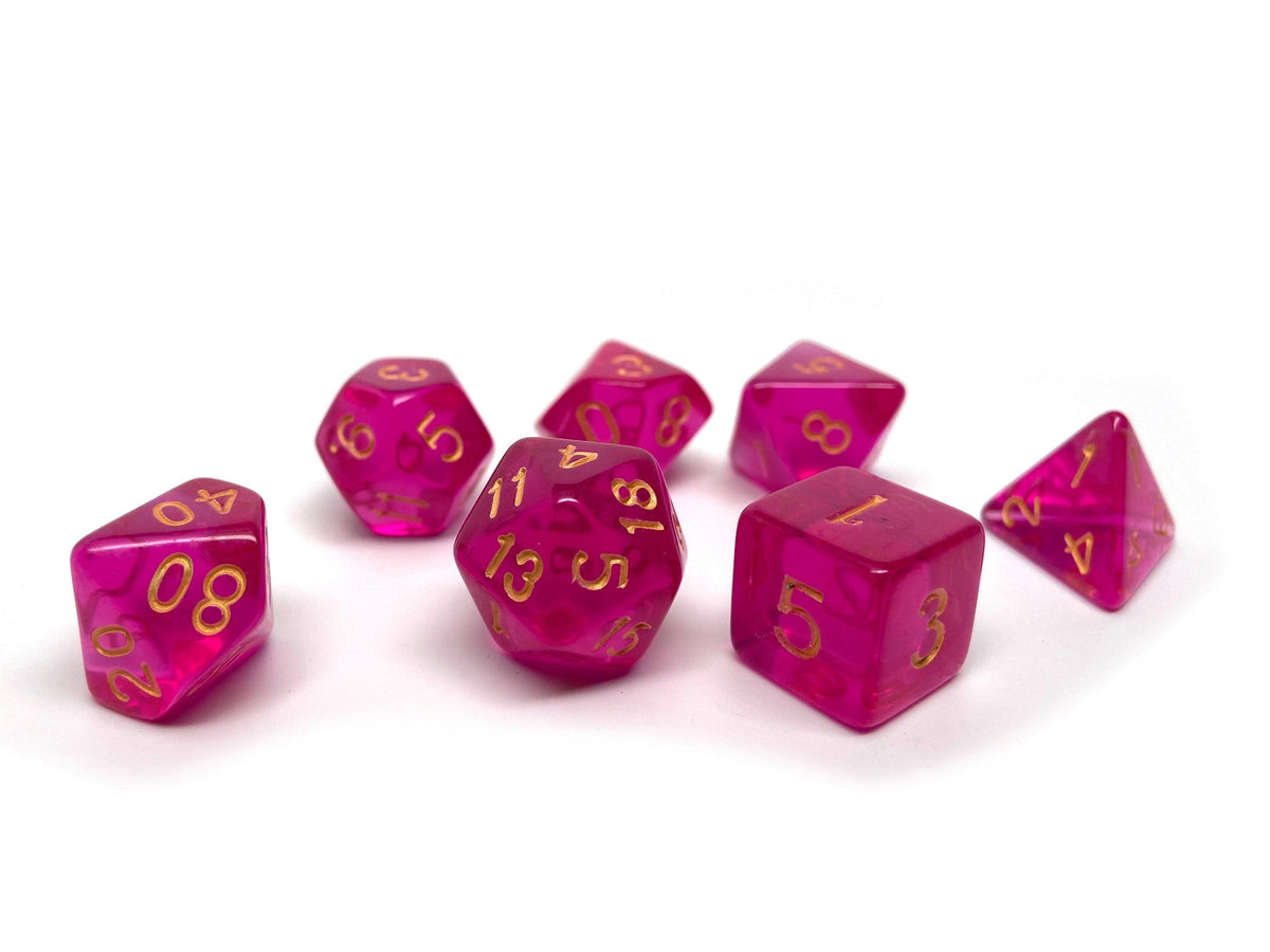 Fuchsia Translucent Dice Collection - 7 Piece Set - Easy Roller Dice ...