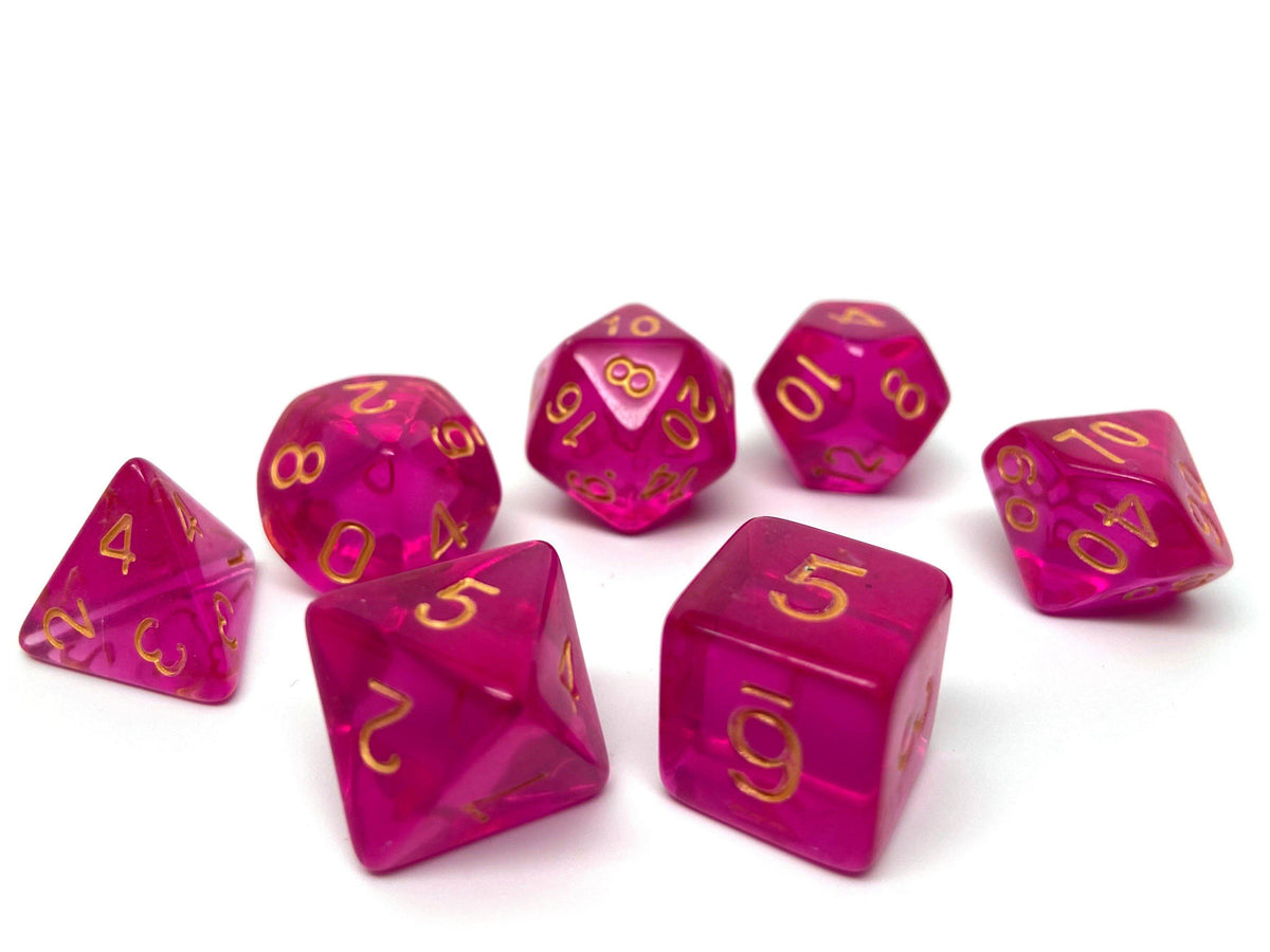 Fuchsia Translucent Dice Collection - 7 Piece Set - Easy Roller Dice ...