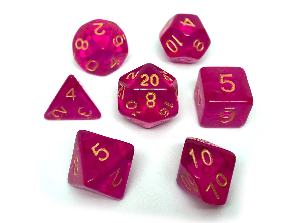 Fuchsia Translucent Dice Collection - 7 Piece Set - Easy Roller Dice ...