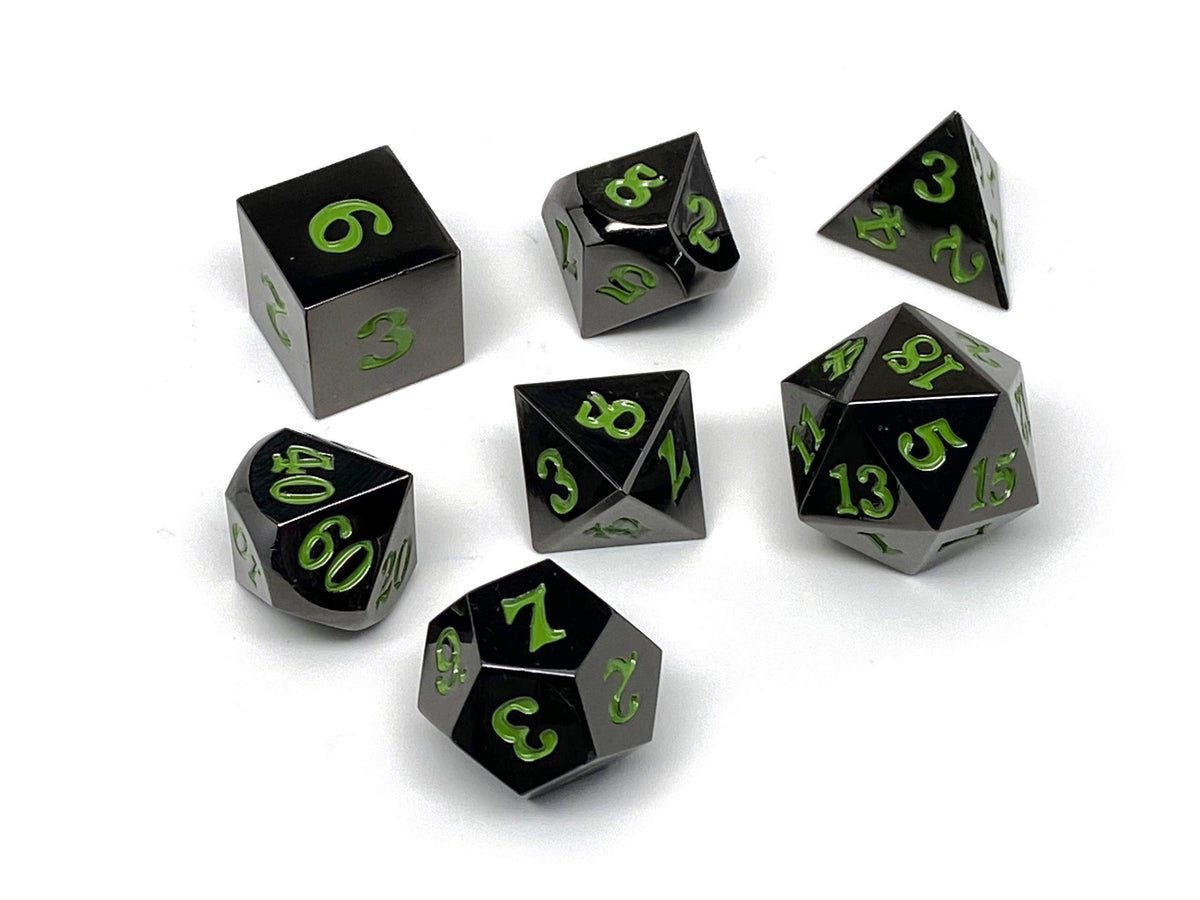 Gun Metal 7 Piece Dice Set - Signature Font - Serpent Blood - Easy ...