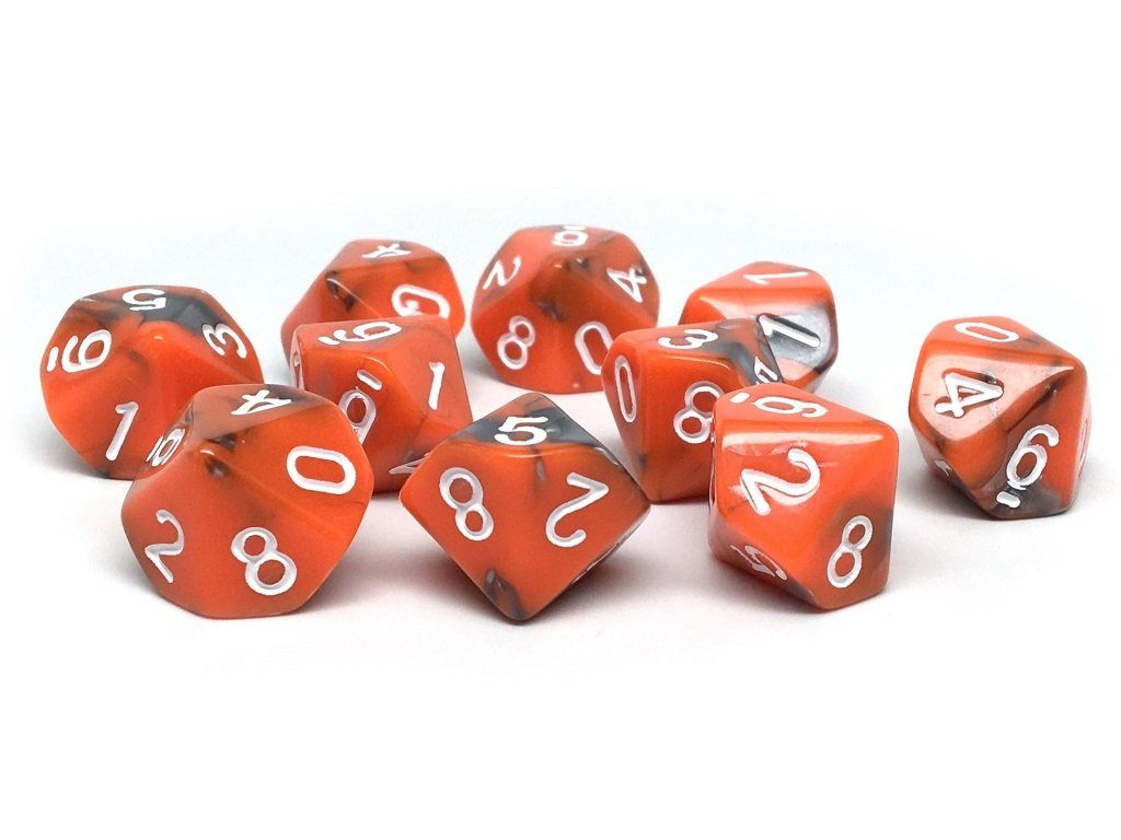 D10 Pack - Ten Count Pack of Orange and Grey Granite 10 Sided Dice ...