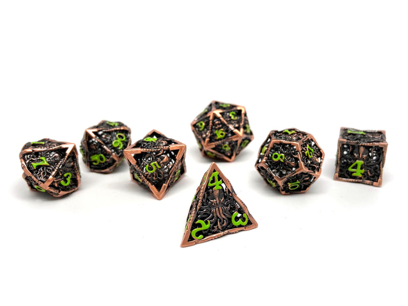 Hollow Metal Copper Cthulhu Dice Set - Green Numbering - Easy Roller ...