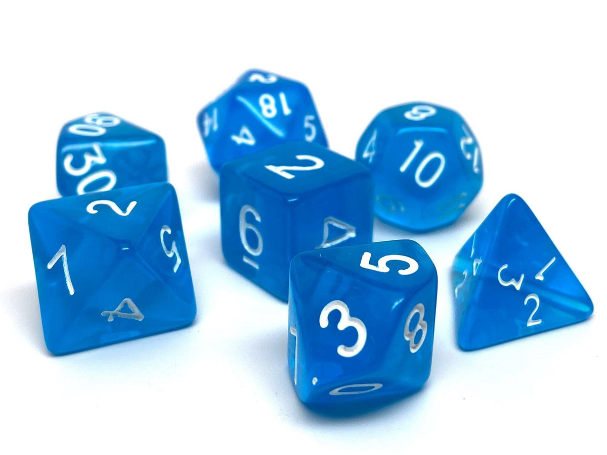 Blue Translucent Dice - 7 Piece Set - Easy Roller Dice Company