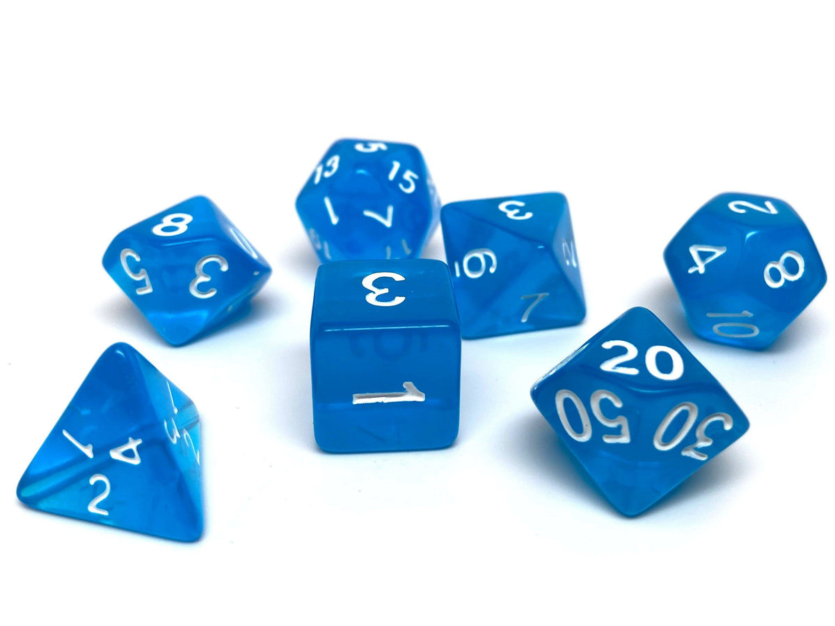 Blue Translucent Dice - 7 Piece Set - Easy Roller Dice Company