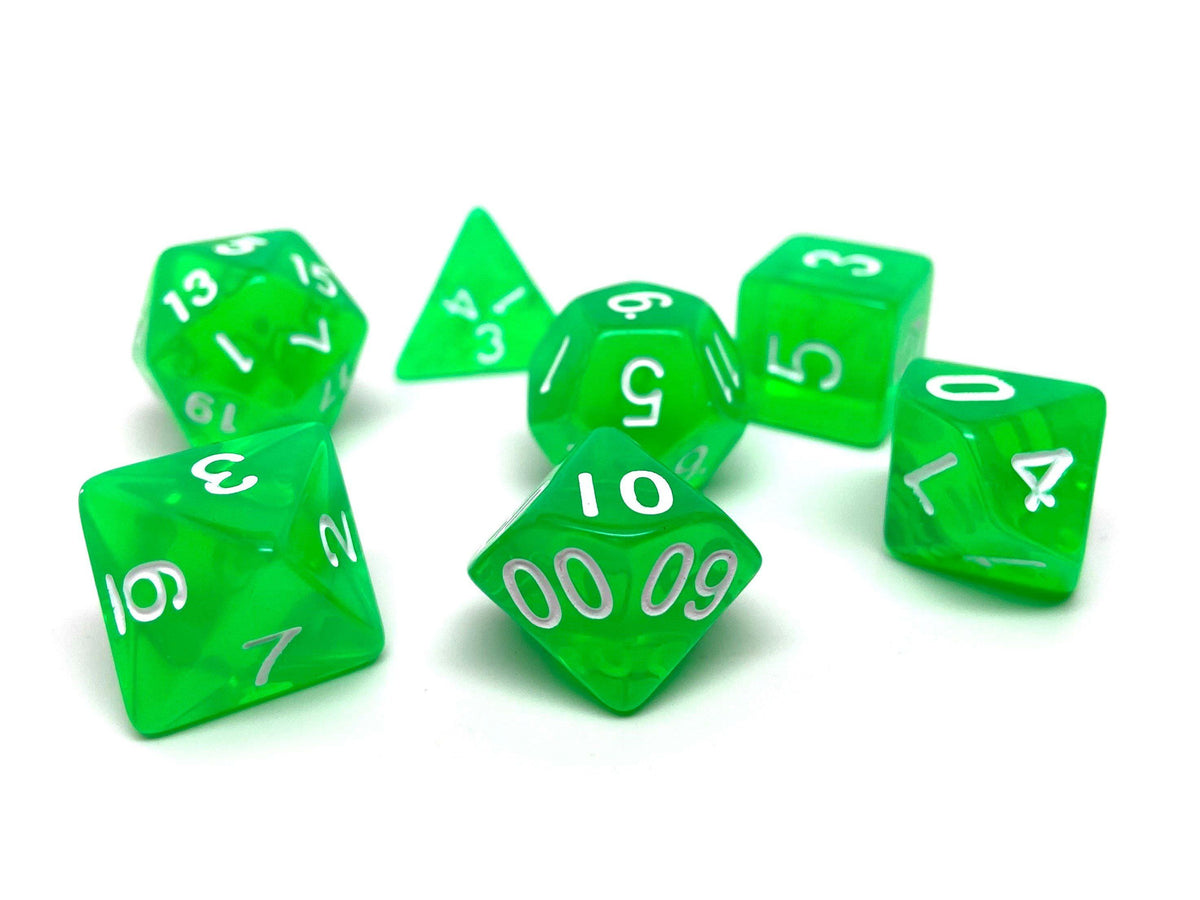 Green Translucent Dice - 7 Piece Set - Easy Roller Dice Company