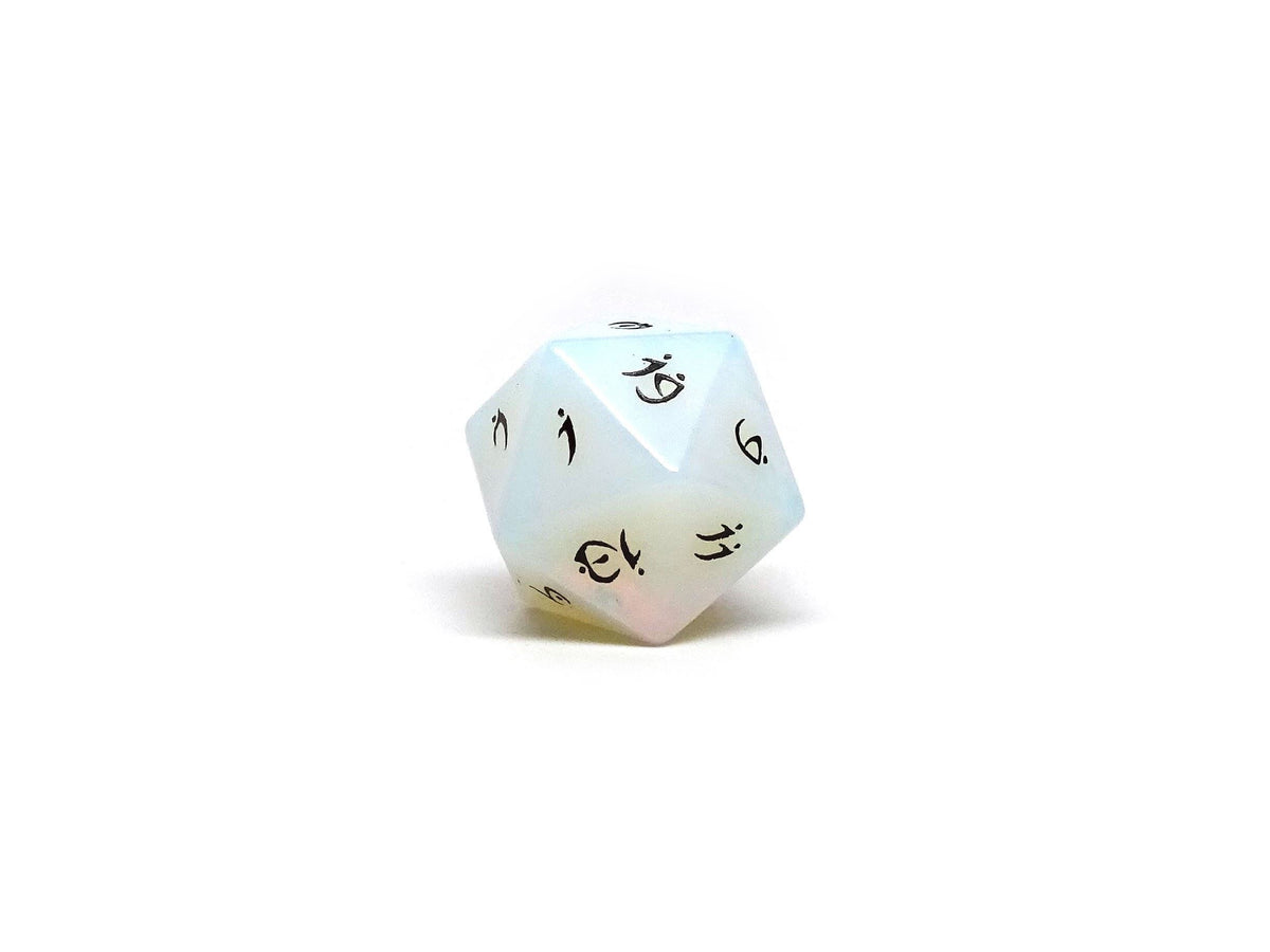 Stone D20 Dice - Opal - Elvenkind Font - Easy Roller Dice Company