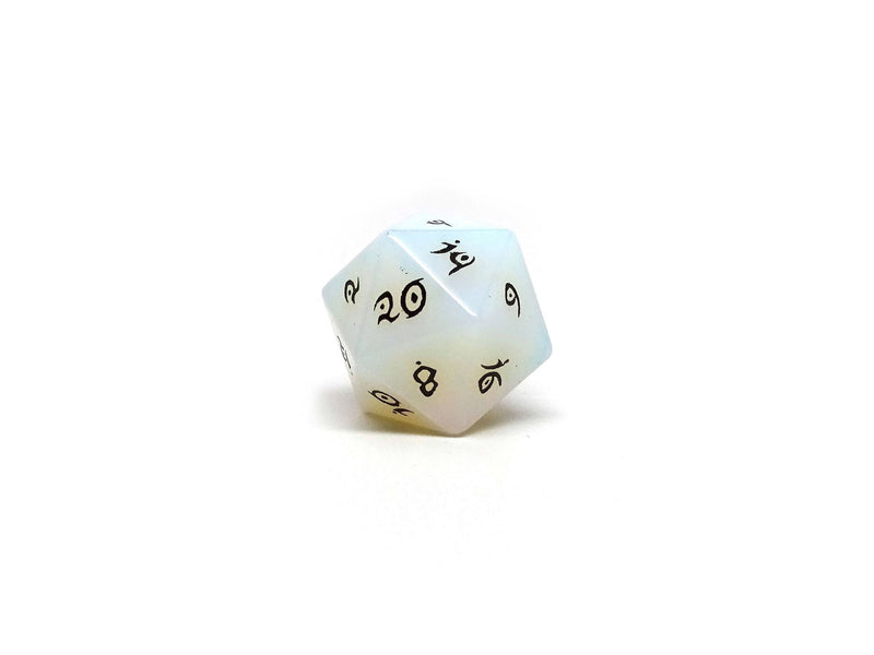 Stone D20 Dice - Opal - Elvenkind Font - Easy Roller Dice Company