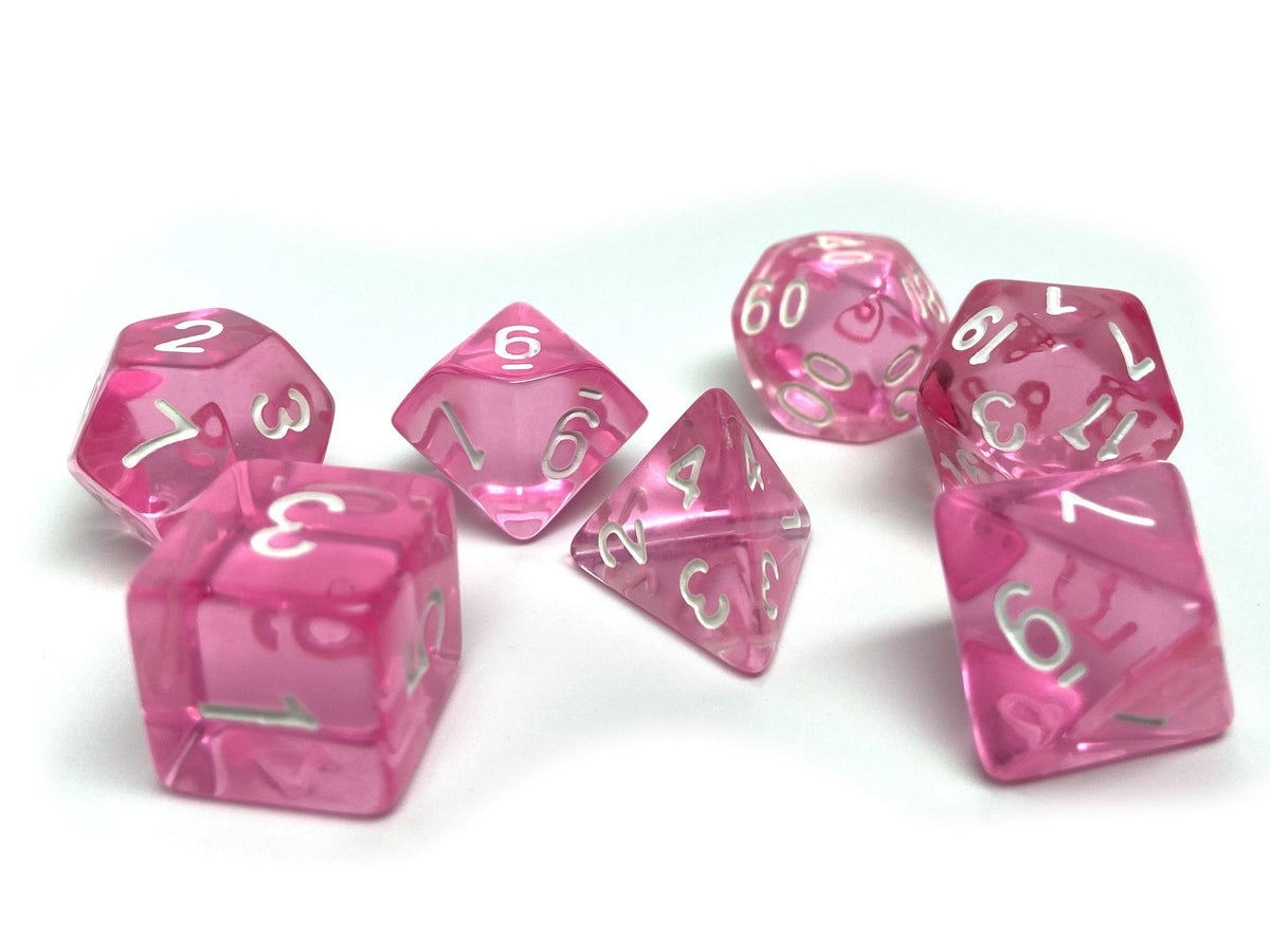 Pink Translucent Dice - 7 Piece Set - Easy Roller Dice Company