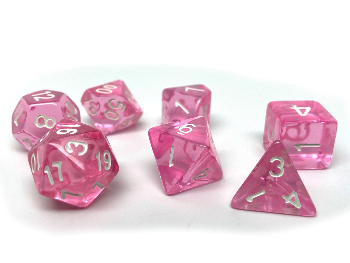Pink Translucent Dice - 7 Piece Set - Easy Roller Dice Company