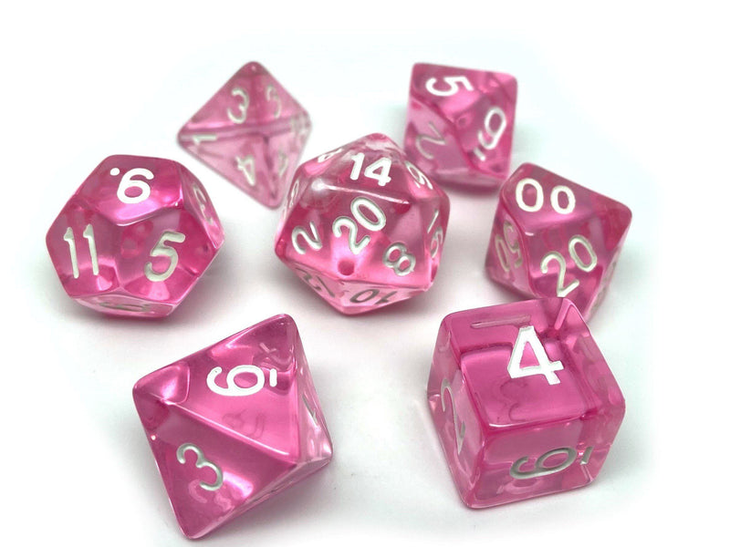 Pink Translucent Dice - 7 Piece Set - Easy Roller Dice Company