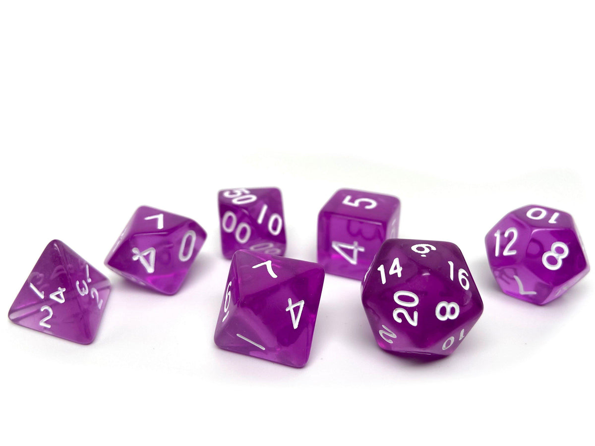 Purple Translucent Dice - 7 Piece Set - Easy Roller Dice Company
