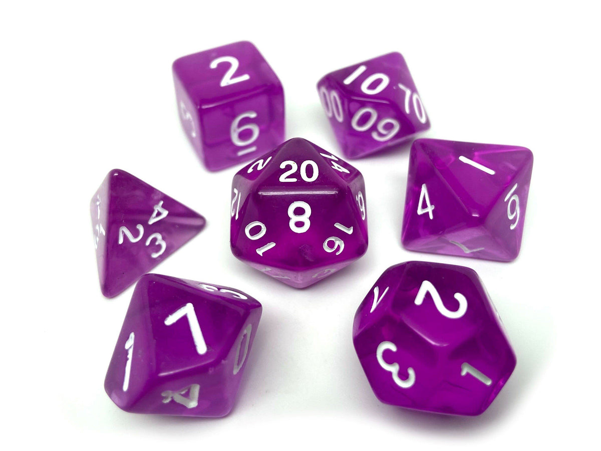 Purple Translucent Dice - 7 Piece Set - Easy Roller Dice Company