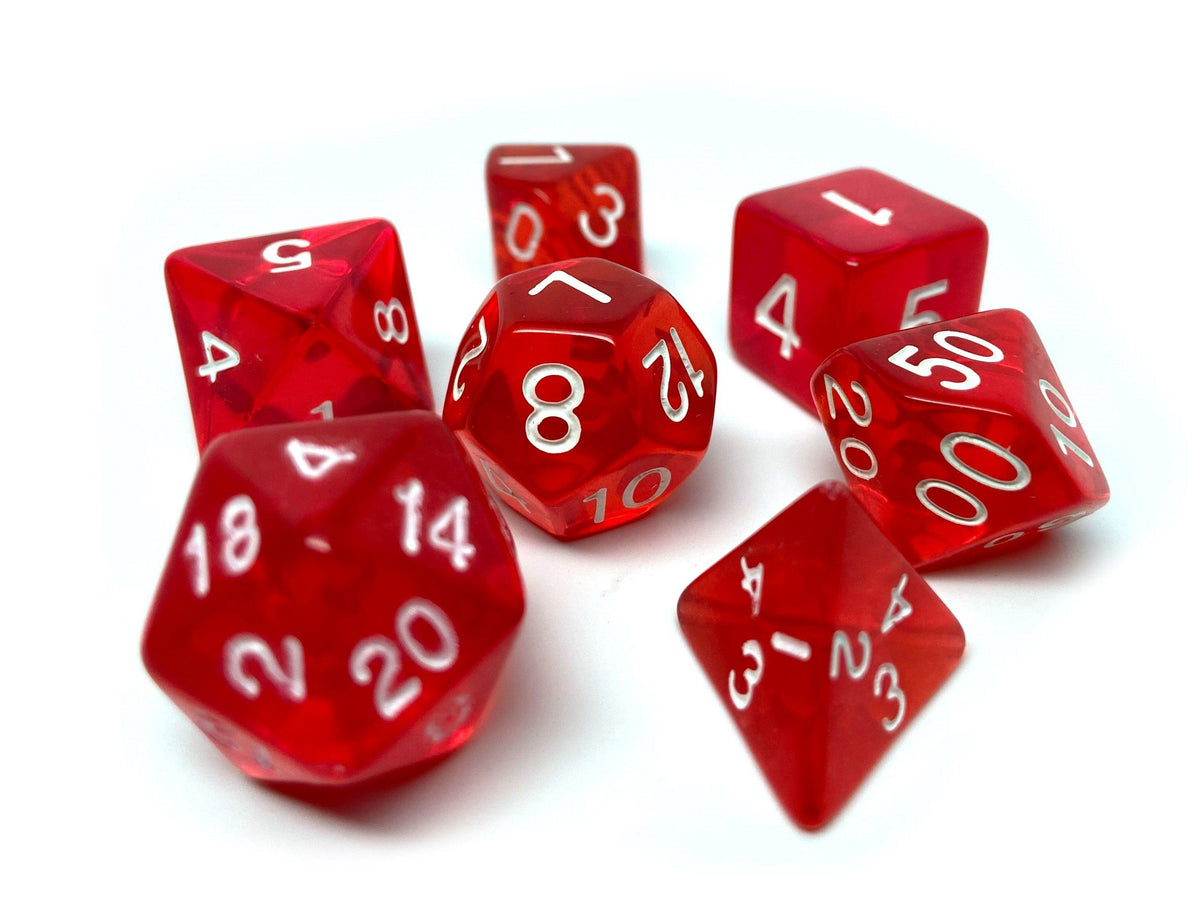 Red Translucent Dice - 7 Piece Set - Easy Roller Dice Company