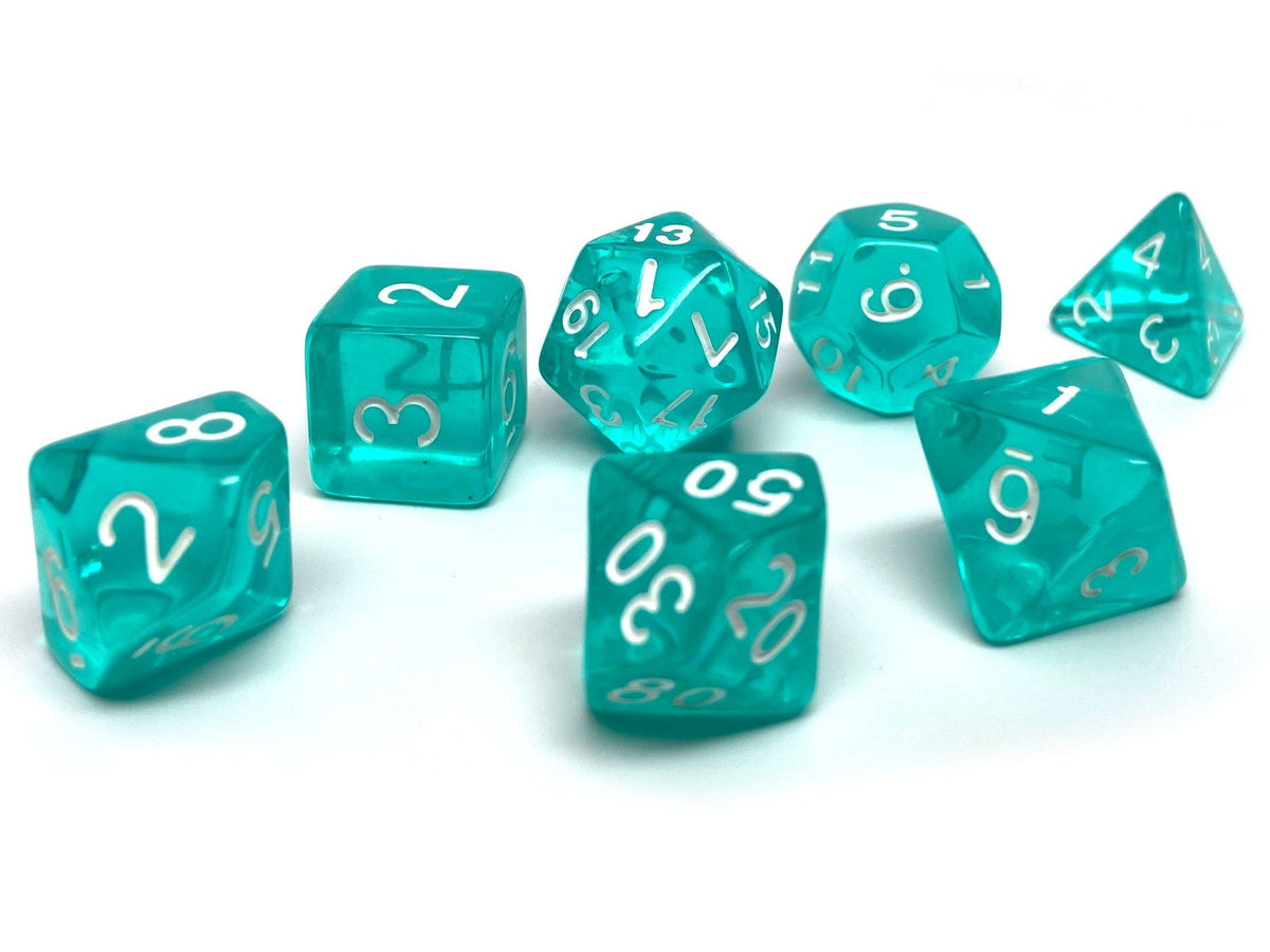 Teal Translucent Dice - 7 Piece Set - Easy Roller Dice Company